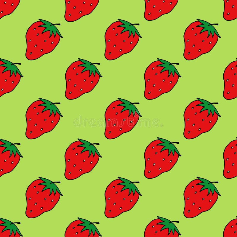 Strawberry Seamles Pattern on Green Background Stock Illustration ...