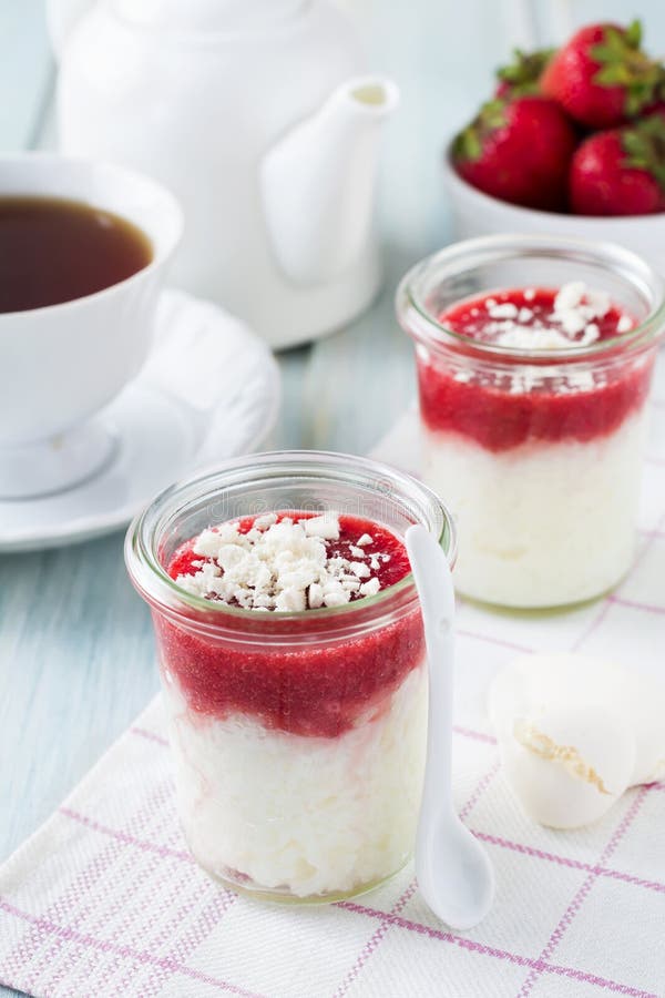 Strawberry Rice Pudding Served in Jar.Healthy Breakfast Stock Image ...