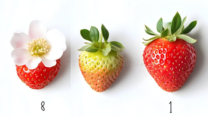 Strawberry Ripening Stages with Flower and Fruit Development Stock ...