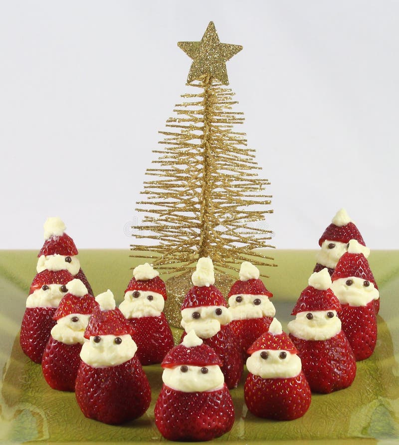 Strawberry Santas with Christmas Tree Stock Image - Image of berry ...