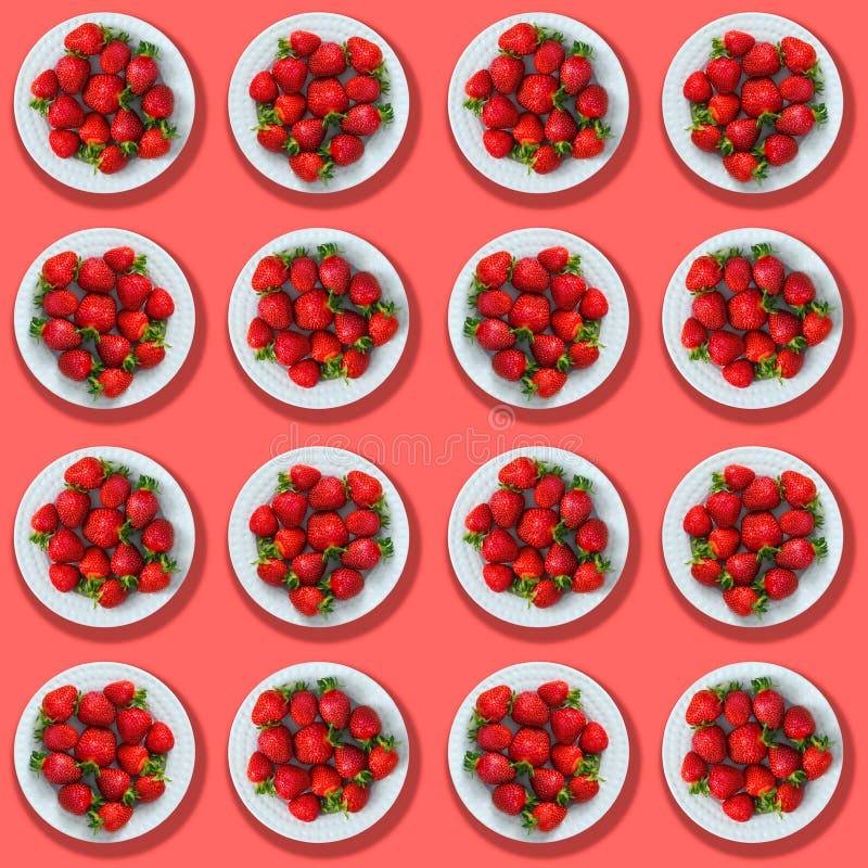 Strawberry Seamless Pattern, Flatlay Design of Red Ripe Berries on ...