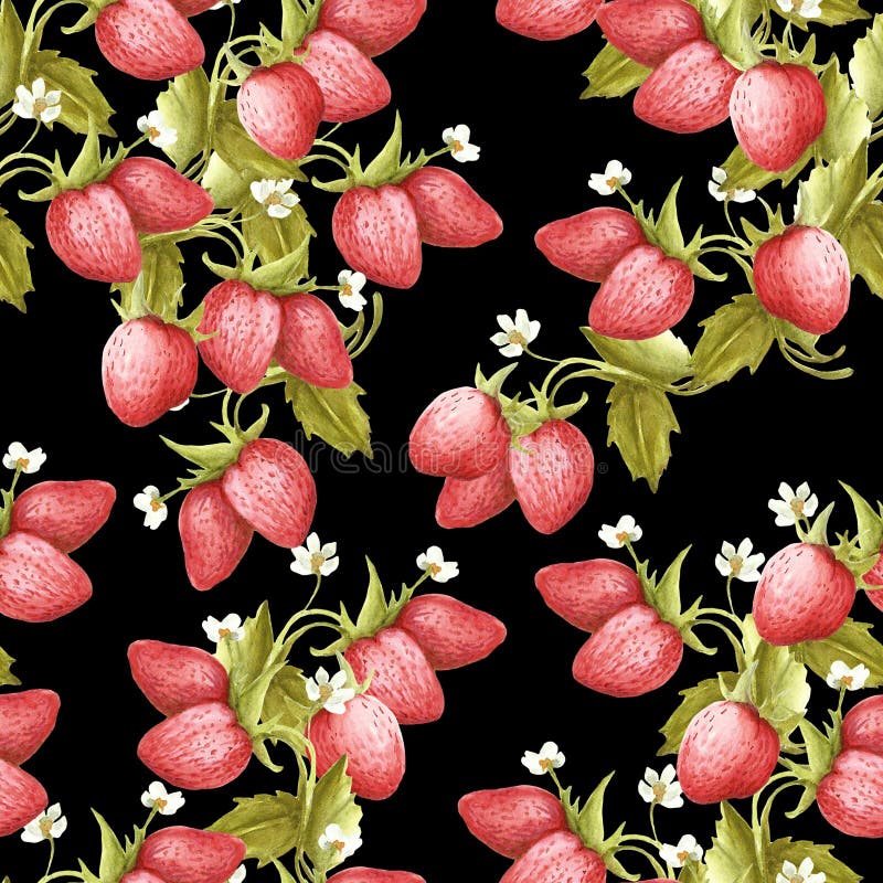 Strawberry Seamless Pattern. Hand Draw Watercolor Illustration. Stock ...