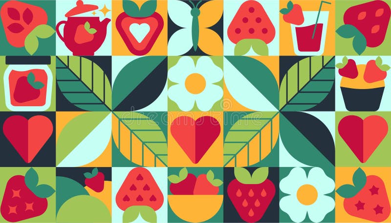 Strawberry Seamless Pattern in Modern Geometric Style Stock Vector ...