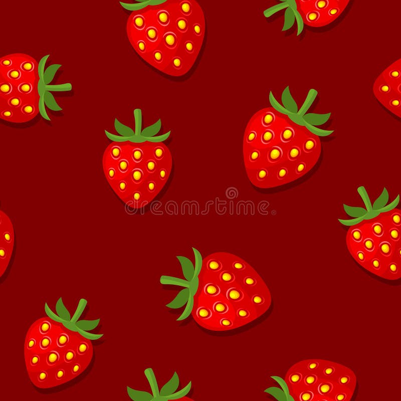 Strawberry Seamless Pattern with Red Background. Vector Stock Vector ...