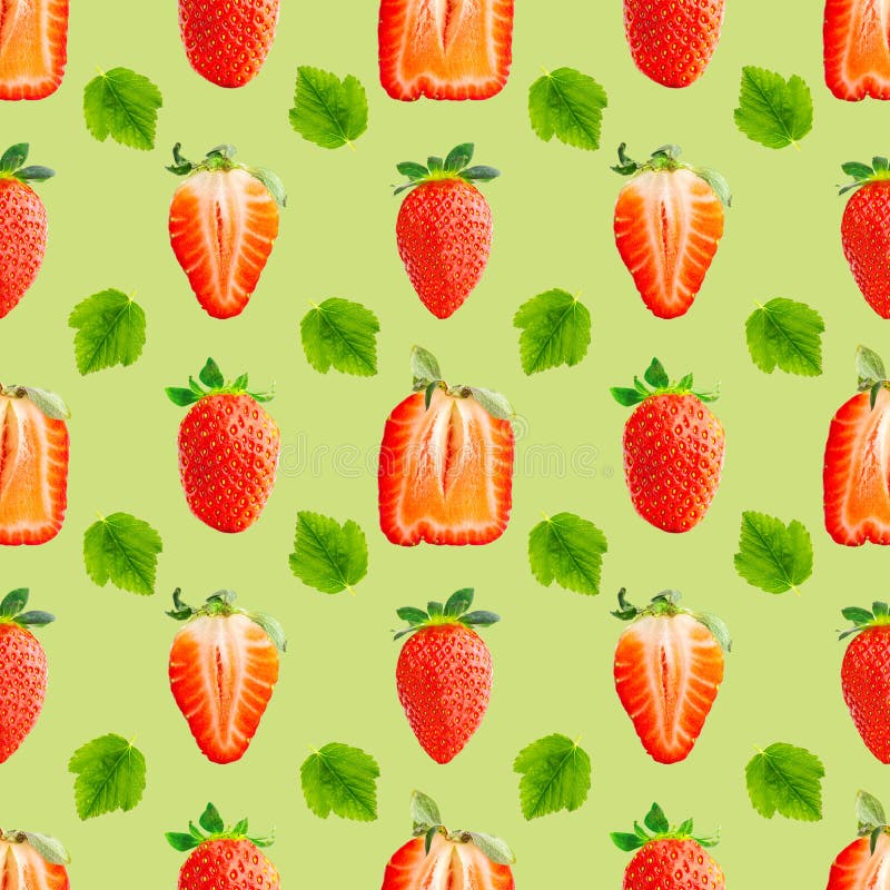 Strawberry Seamless Pattern. Ripe Strawberries Isolated on Green ...