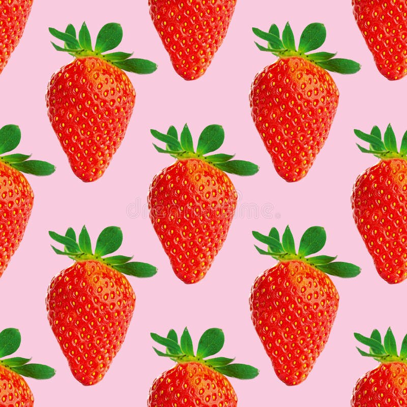 Strawberry Seamless Pattern. Ripe Strawberries Isolated on Pink ...