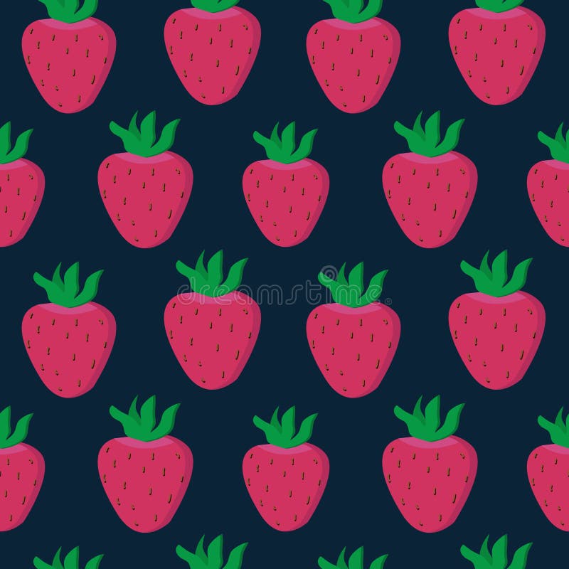 Strawberry Seamless Vector Pattern. Red Strawberries and Green Leaves ...