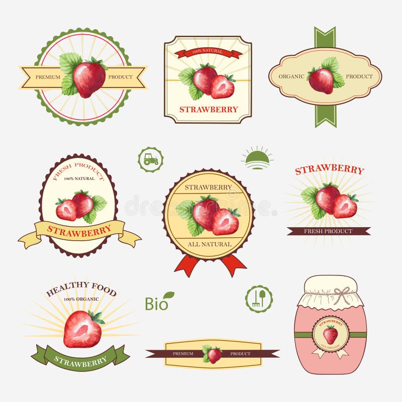 Strawberry, Set of Label Design Stock Vector - Illustration of farm ...