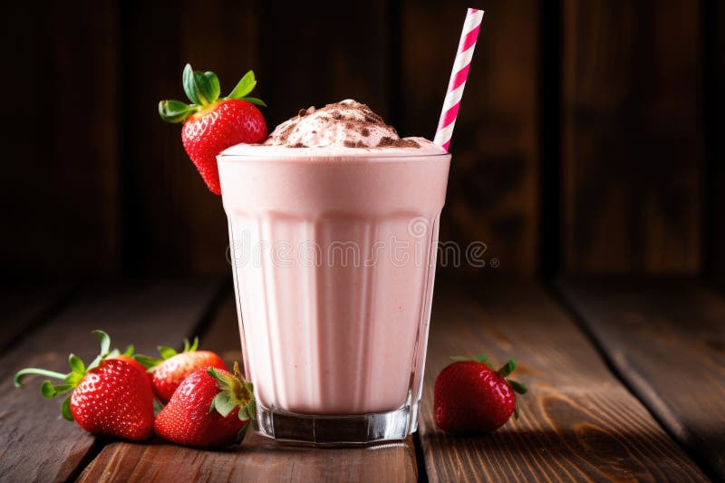 A Strawberry Shake with a Straw Made of Recyclable Materials Stock ...