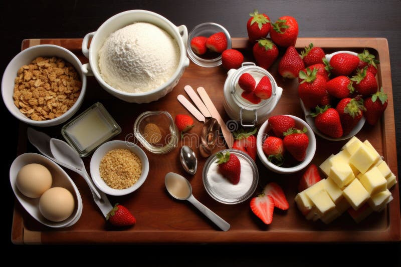 Strawberry Shortcake Deconstructed, Ingredients Spread Stock ...