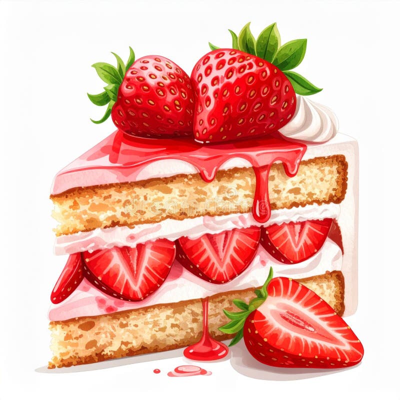 Strawberry Shortcake Slice with Creamy Layers Stock Illustration ...