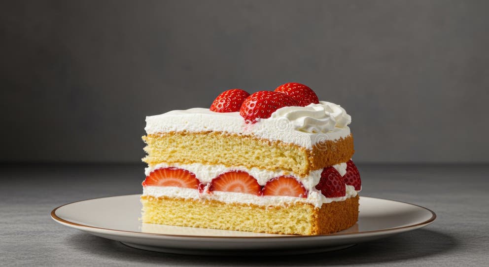 Strawberry Shortcake Slice on Plate Stock Illustration - Illustration ...