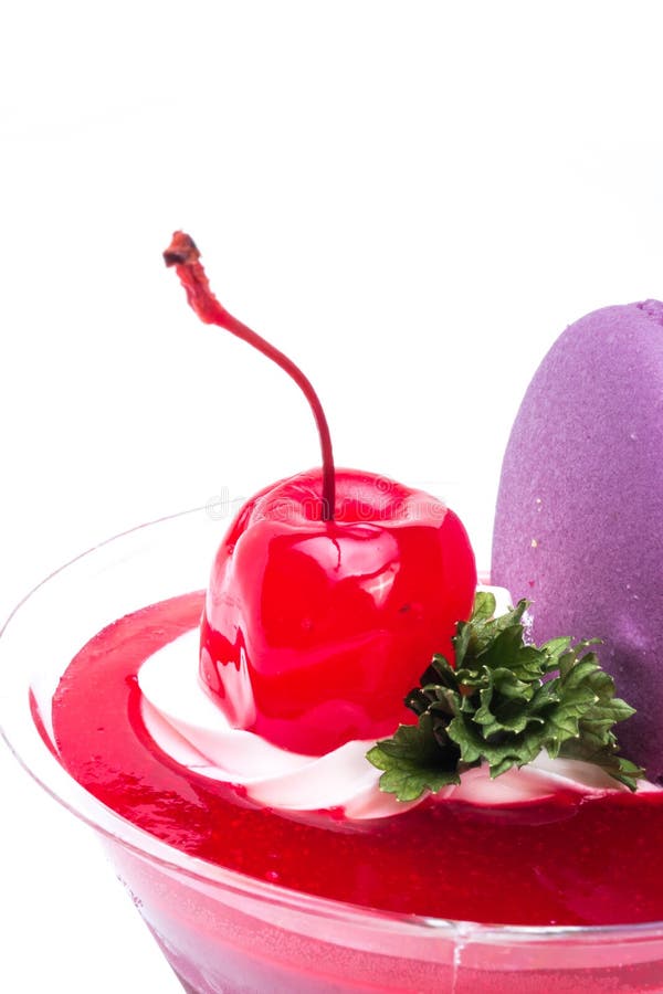 Strawberry Shot Cake with Cherry and Macaron Stock Photo - Image of ...