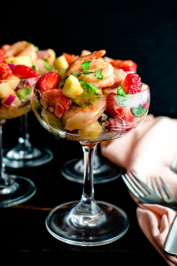 Strawberry Shrimp Ceviche Cocktails Served in Coupe Glasses Stock Image ...