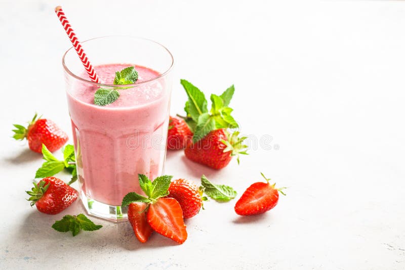 Strawberry Smoothie or Milkshake on White. Stock Image - Image of ...