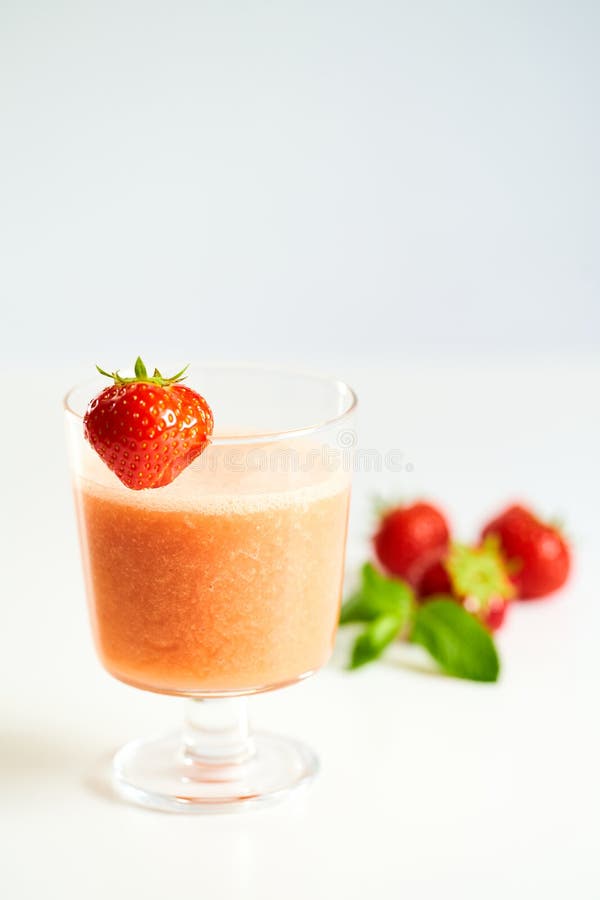 Strawberry Smoothie on White Background. Homemade, High Key Stock Image ...