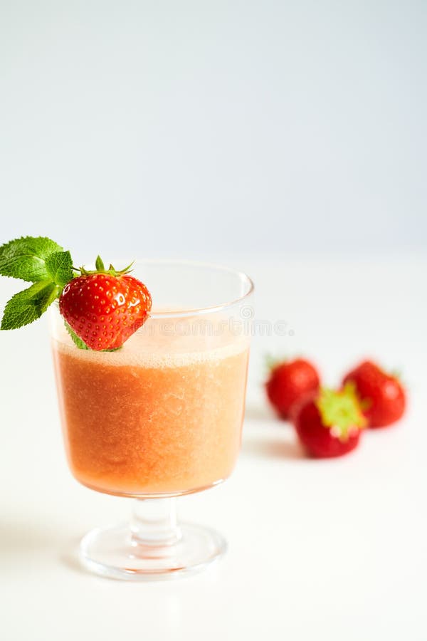 Strawberry Smoothie on White Background. Homemade, High Key Stock Photo ...