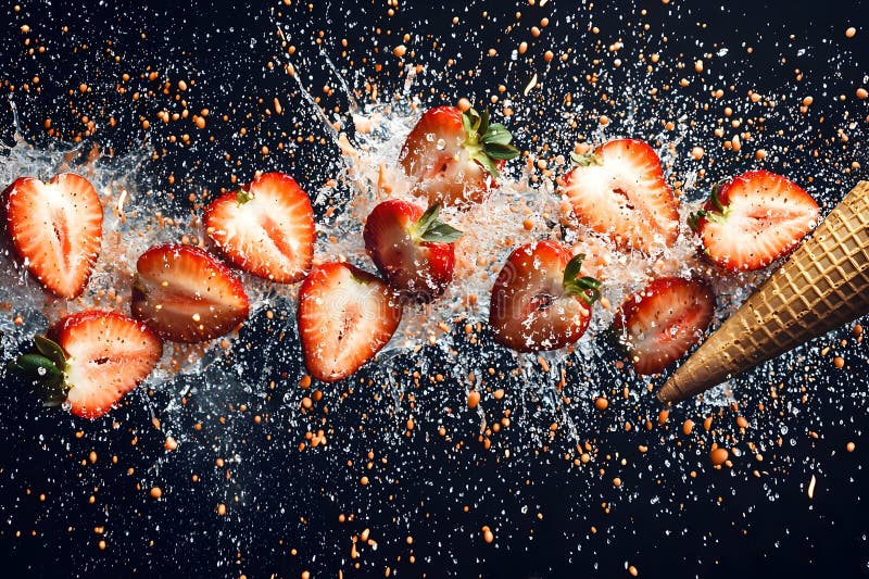 Strawberry Splash Juicy Fruit Explosion Ice Cream Cone Stock Photos ...