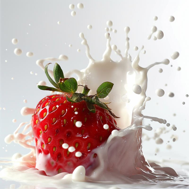 Strawberry Splashing into Milk with Dynamic Motion Stock Illustration ...
