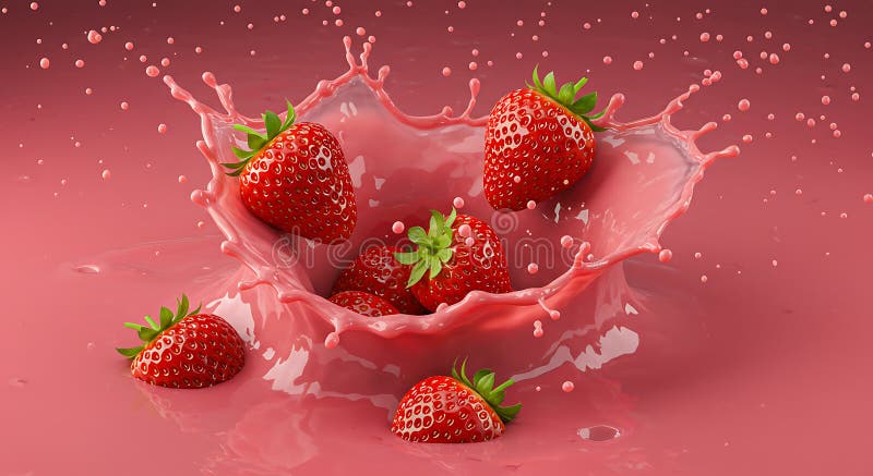 Strawberry Splashing in Pink Liquid Stock Illustration - Illustration ...