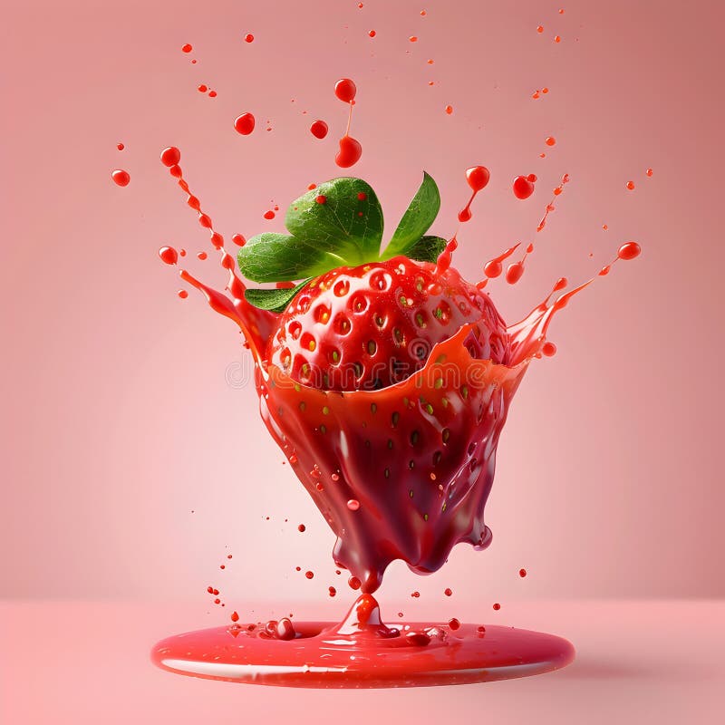 A Strawberry is Splattered with Red Paint, Creating a Messy Generated ...