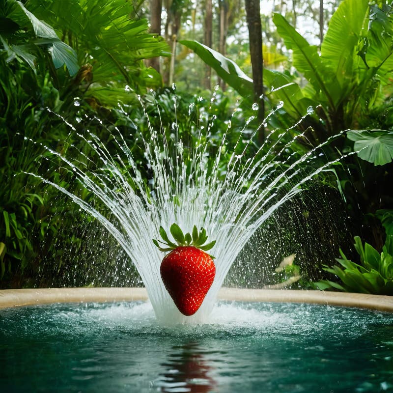 Splash Water Strawberry Exploding into a Fountain of Water with a ...