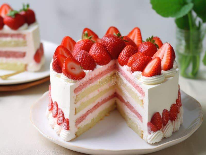 Strawberry Sponge Cake with Fresh Strawberries. Generative AI Stock ...
