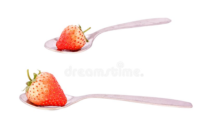 Strawberry on Spoon Isolated on White Background with Clipping Path ...