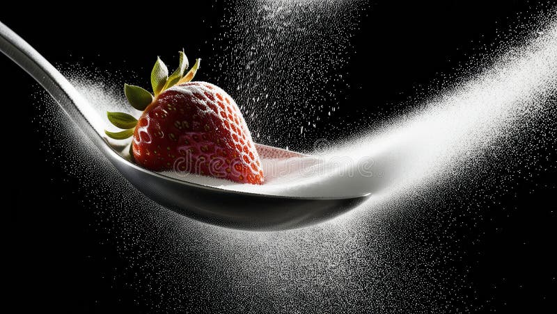 Strawberry Sprinkled with Powdered Sugar in Close-up Focus Stock ...