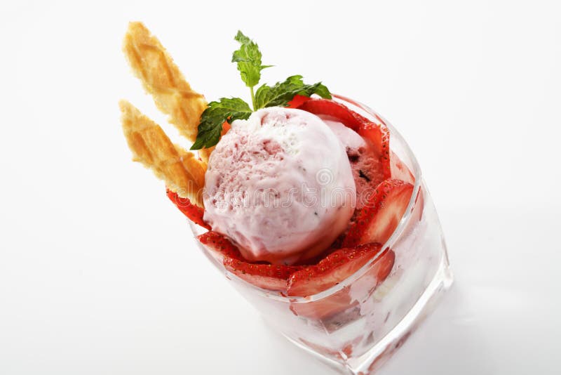 Strawberry Sundae, Ice Crteam, with Waffle Rolls Stock Image - Image of ...