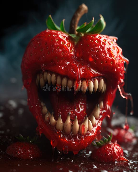 A Strawberry with Teeth and Mouth Stock Illustration - Illustration of ...