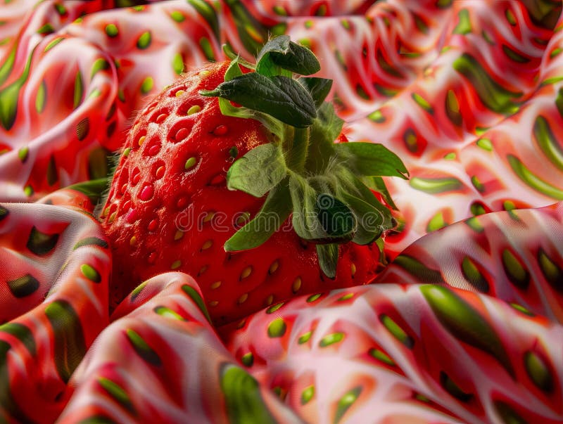 A Strawberry is on Top of a Red and Green Fabric Stock Photo - Image of ...