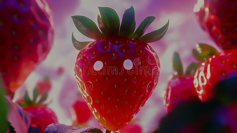 Strawberry with Two White Dots on Red and White Background Stock ...