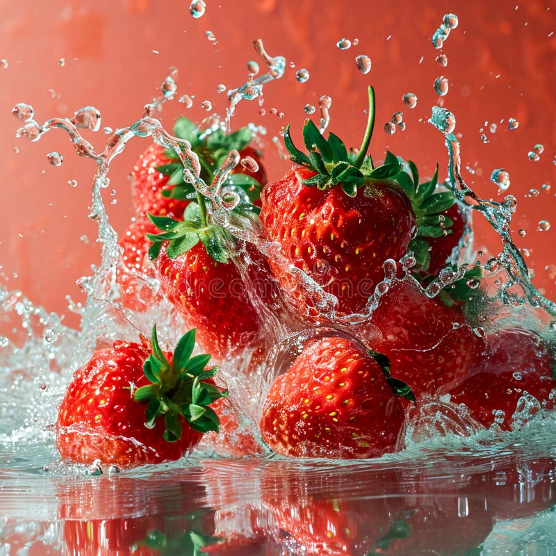 Strawberry in Water Splash, Isolated on a Blue Background. Stock ...