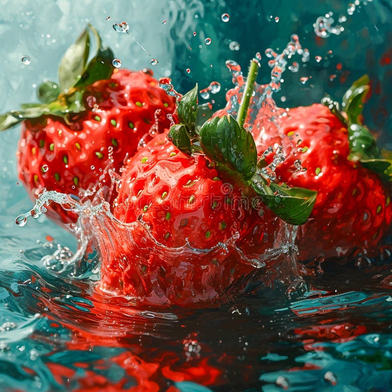 Strawberry Water Poster, Splash of Water, Solid Color Background, AI ...