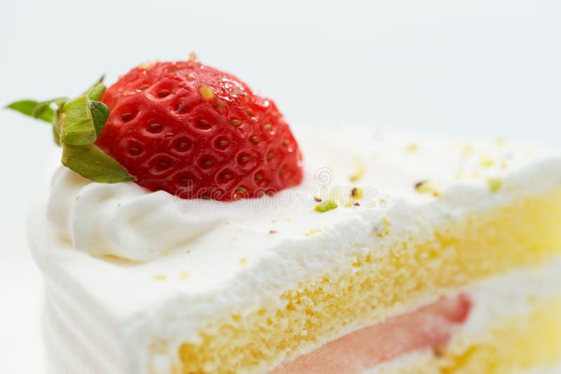 Strawberry Whipped Cream Slice Cake on a Plate Stock Photo - Image of ...