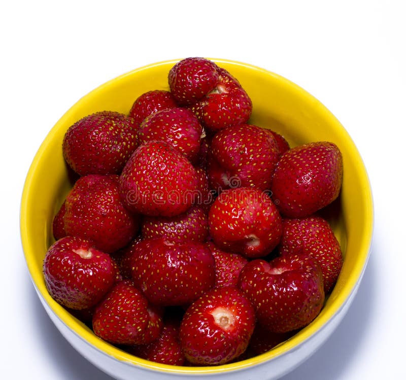 Strawberry in a Yellow Plate a Side View Stock Photo - Image of dessert ...