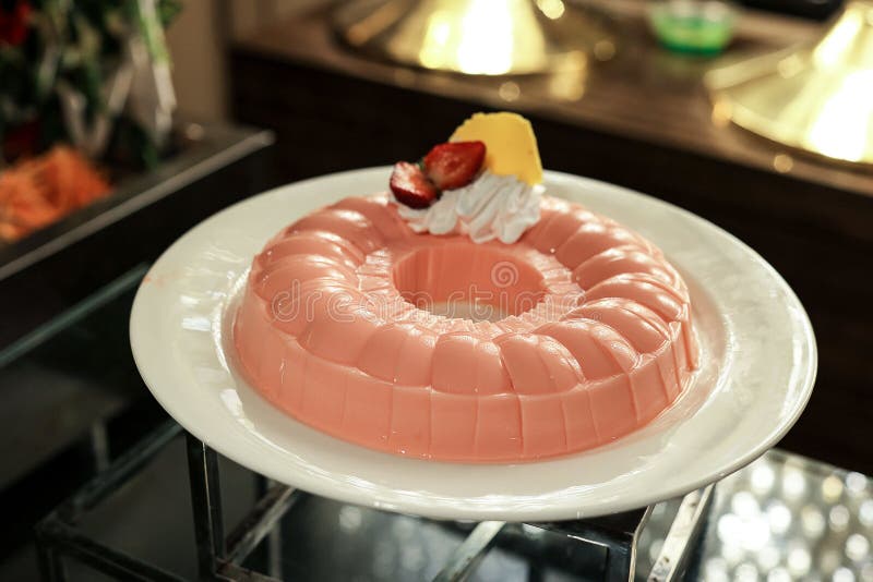 Strawberry Yoghurt Milk Pudding on White Plate Stock Image - Image of ...