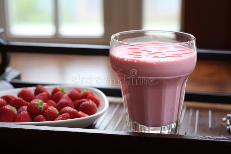 A Strawberry Yogurt Drink Next To a Running Treadmill Stock Image ...