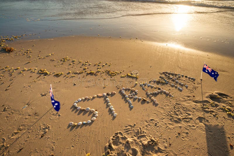 Straya text on beach stock image. Image of ocean, concept - 95507879