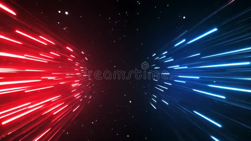Hyperspace Journey: Converging Paths of Red and Blue Light Streaks ...