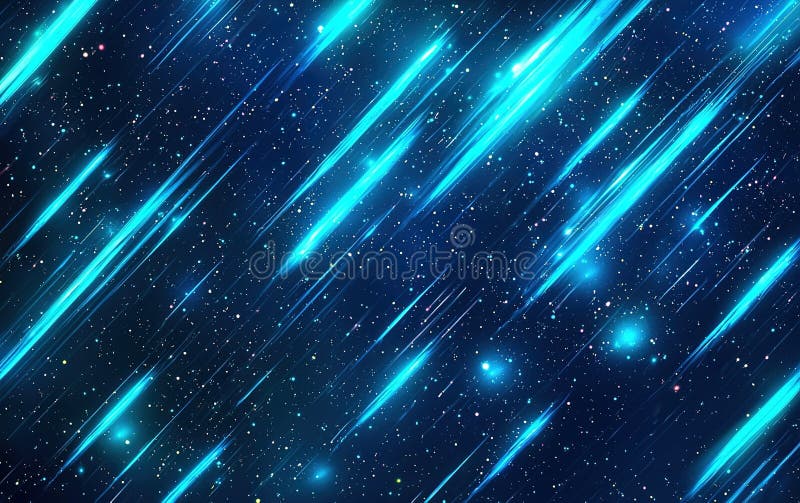 Streaks of Bright Blue Light Against a Dark, Starry Sky during a Meteor ...