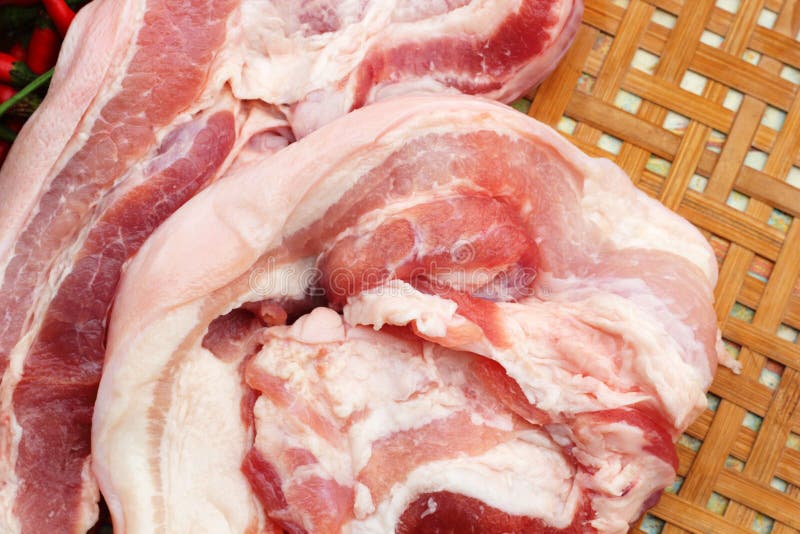 Streaky Pork in the Basket - for Cooking. Stock Image - Image of sliced ...
