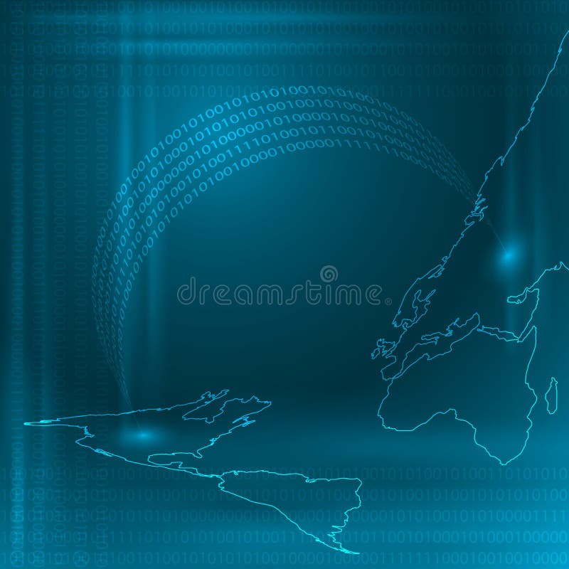 Stream of Binary Code To World Map Stock Vector - Illustration of crypt ...