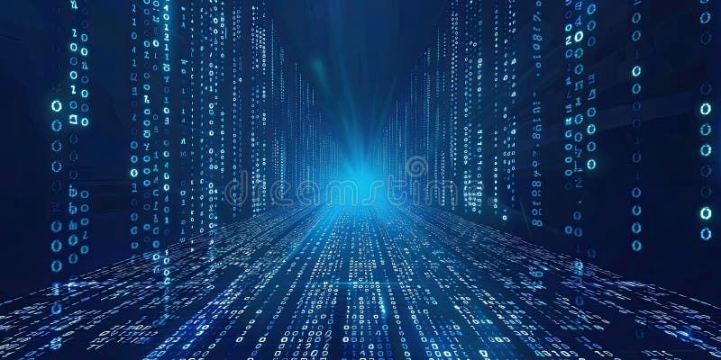 Stream Of Binary Code On Screen Abstract Blue Background Data And Technology Decryption Stock