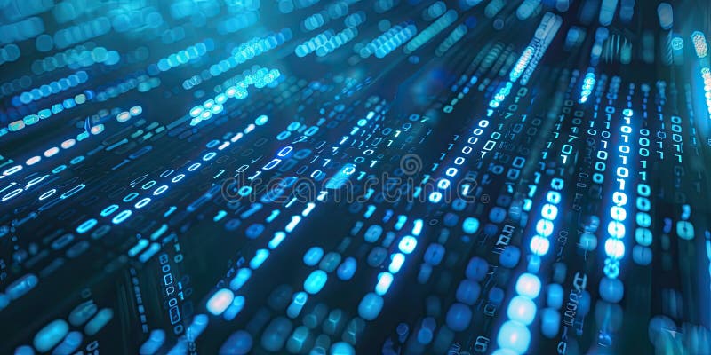 Stream Of Binary Code On Screen Abstract Blue Background Data And