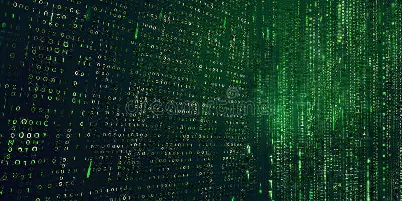 Stream Of Binary Code On Screen Abstract Green Background Data And