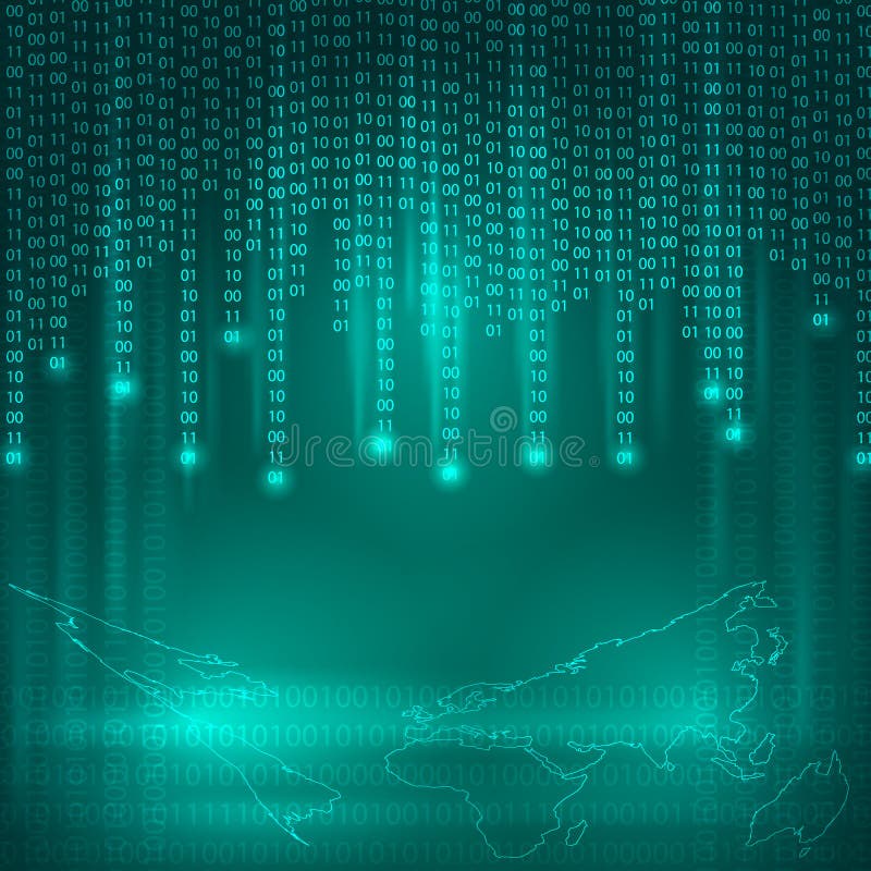 Stream of Binary Code To World Map Stock Vector - Illustration of crypt ...