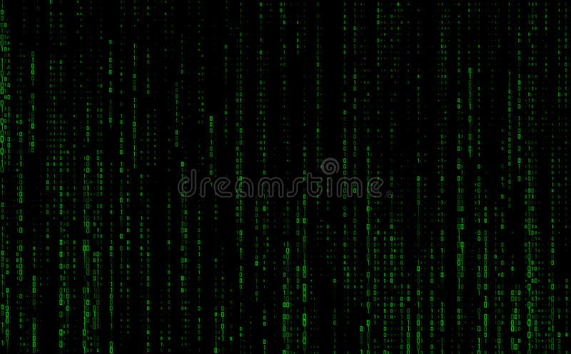 A Stream Of Binary Matrix Code On The Screen Numbers Of The Computer