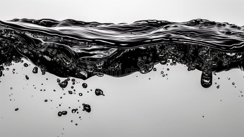 A Stream of Black Liquid in Mid-flow with Bubbles Suspended, Creating a ...